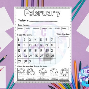 12 Preschool, Kindergarten Calendar Worksheet Pages, Month, Day, Date ...