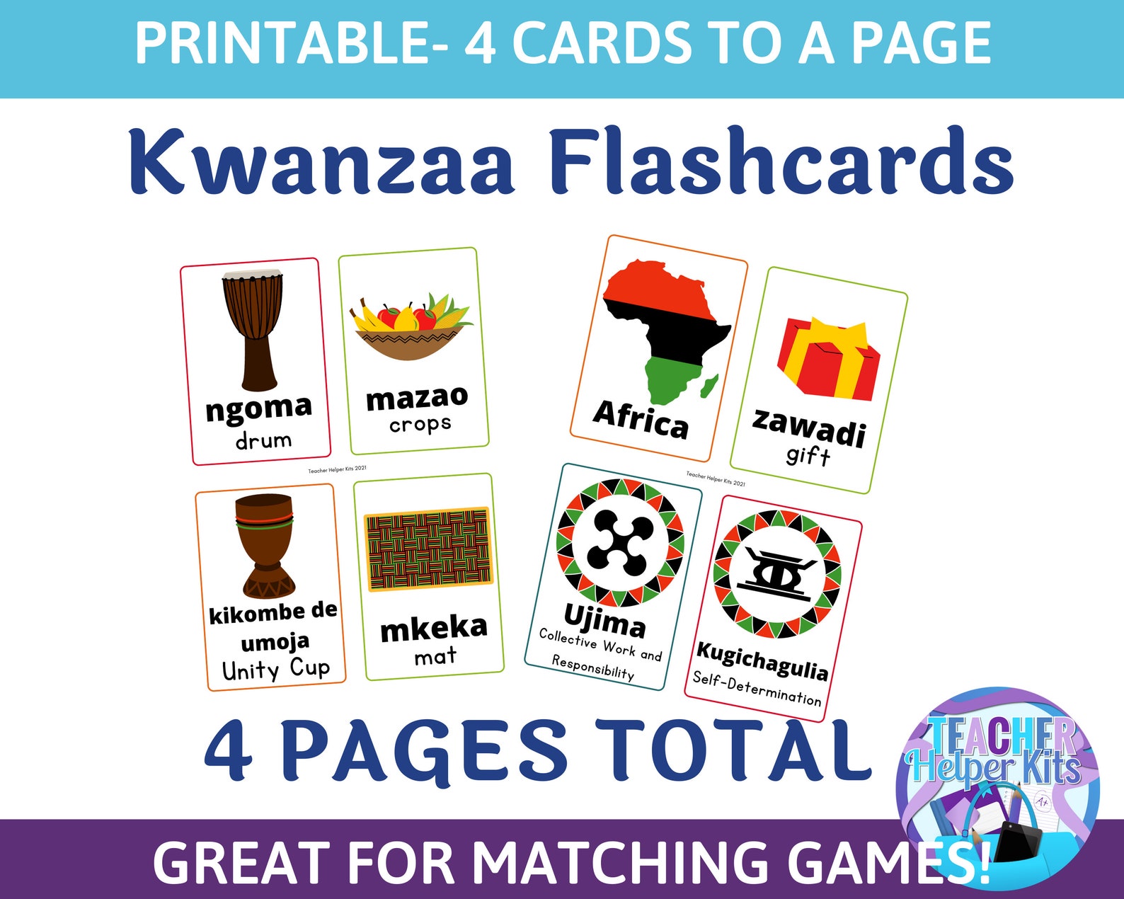 Kwanzaa Flashcards-kwanzaa Activity- Kwanzaa for Kids- Montessori ...