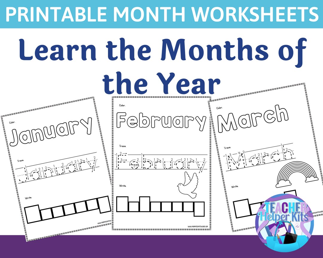 12 Printable Preschool Kindergarten Calendar Worksheet Pages Month - Etsy