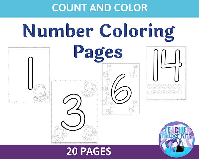 20 Number Coloring Book Worksheets-preschool Curriculum- Numbers 1-20 ...