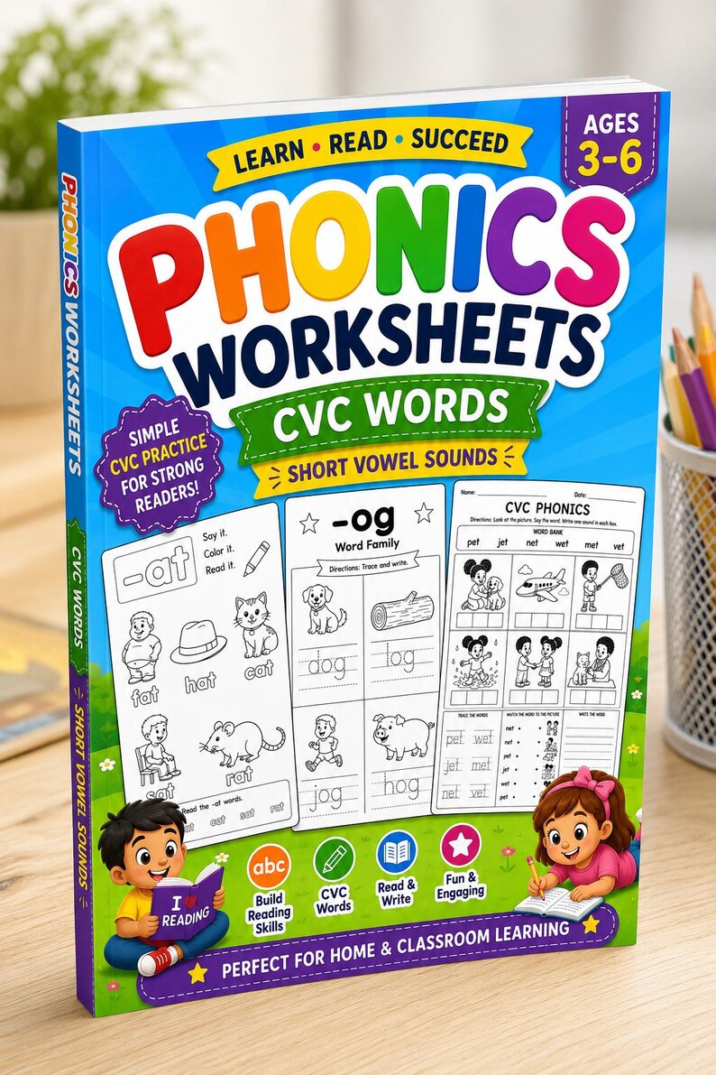 CVC Phonics Worksheets Bundle for Kindergarten & Preschool | Word ...