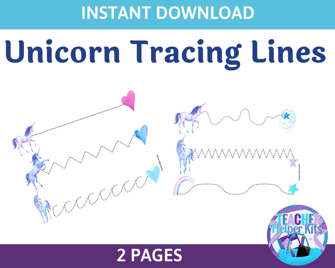 Unicorn Preschool Line Tracing Worksheets, Lines Trace Pages Printable ...