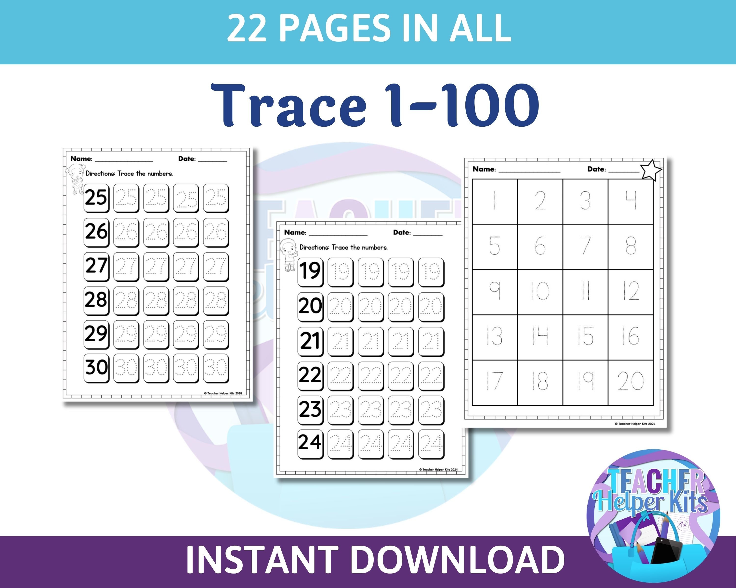 22 Number Tracing Worksheets 1-100-preschool Curriculum- Kindergarten ...