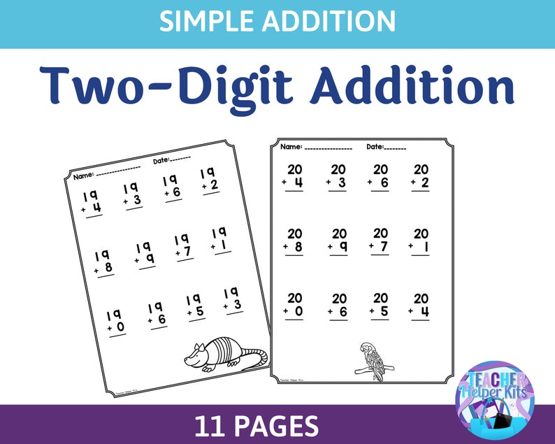 11 Two-digit Addition Worksheets Math Printables First Grade Worksheet ...