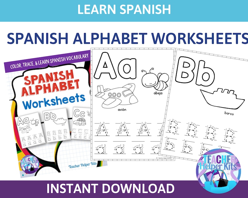 Spanish ABC Worksheeets for Kids- Learn Spanish Alphabet- Spanish ...