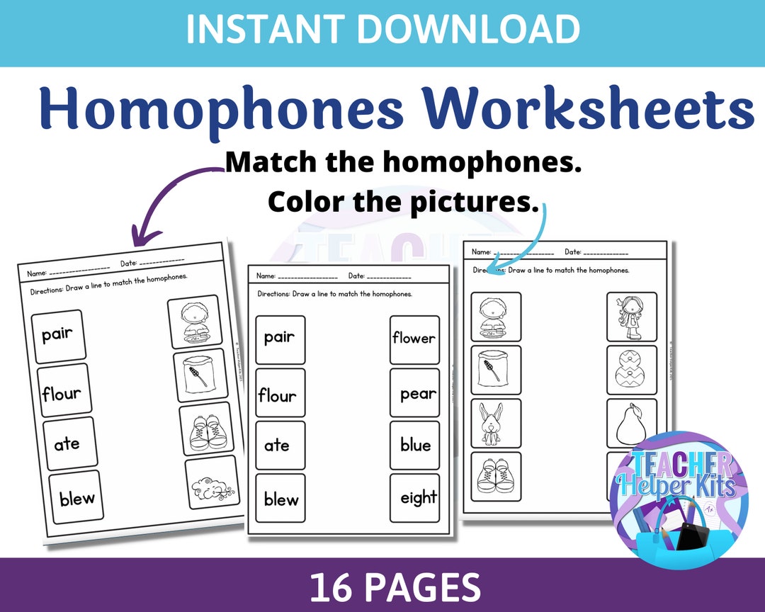 16 Homophone Worksheets/ 1st Grade 2nd Grade ELA Worksheets/ Language ...