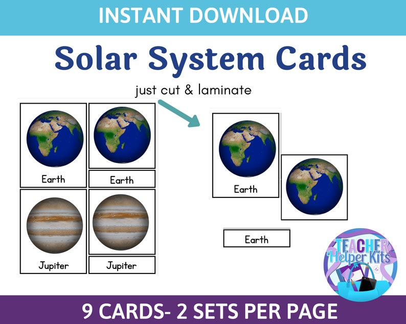 Solar System Montessori Three Part Cards, Learning Flashcards ...