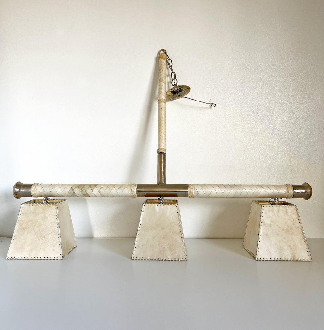 Rustic Triple Rawhide Linear Pendant Ceiling Hanging Lamp Chandelier ...