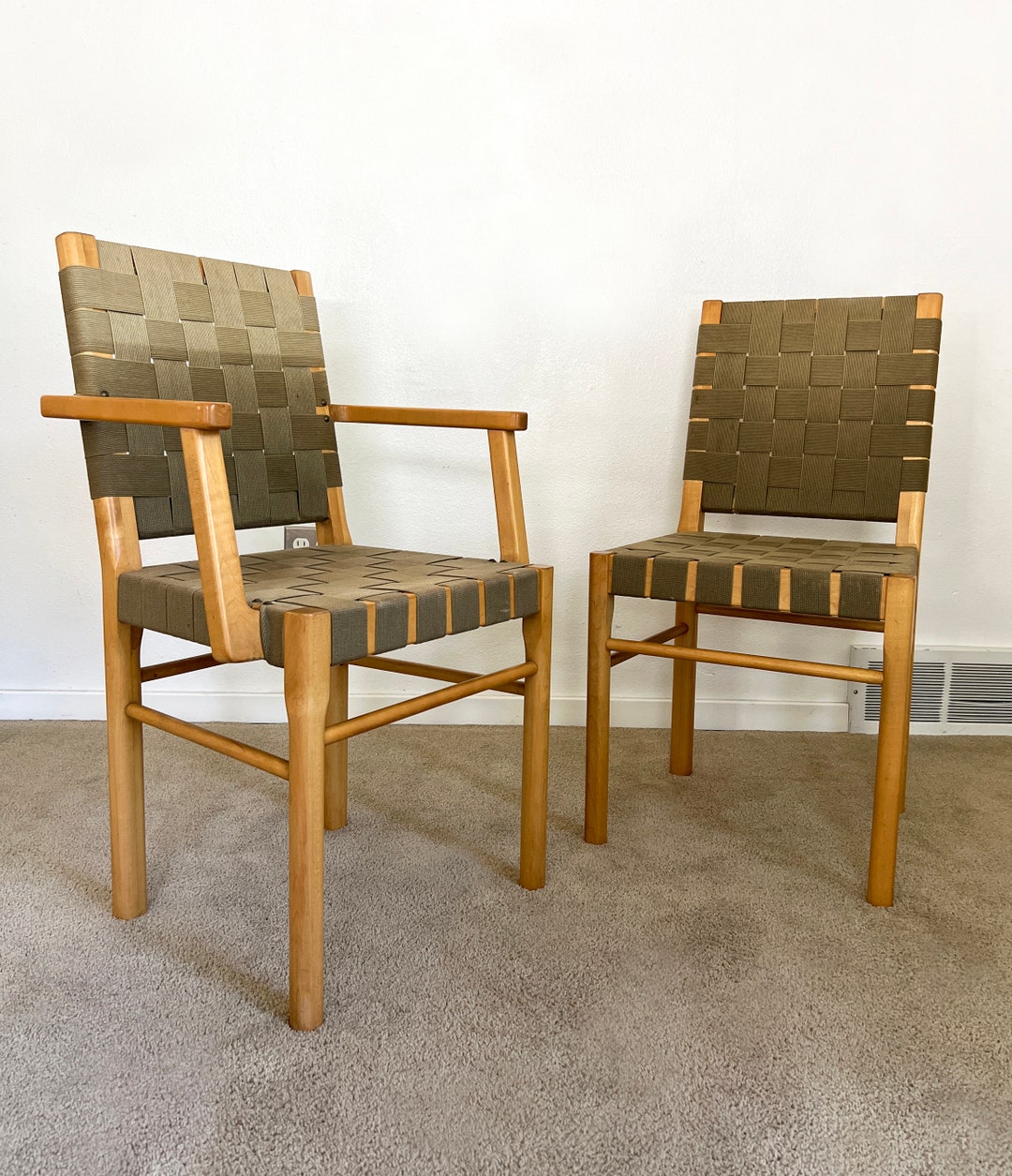 Architect Designed (2) Mid Century Webbed Chair Pair - Etsy