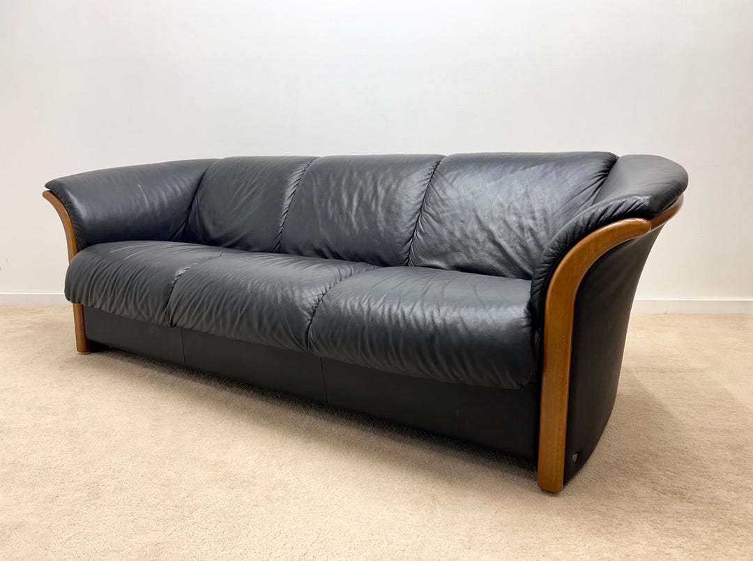 Ekornes Stressless Manhattan Black Leather Sofa Couch 3 Seater Danish ...