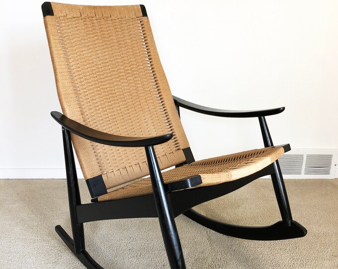 Danish Modern Rocker Woven Cord Rope Rocking Chair - Etsy
