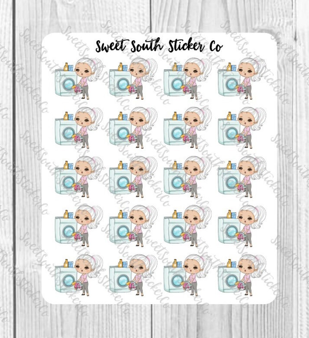 Cute Girl Laundry Planner Stickers, Laundry Stickers, Household Chore ...