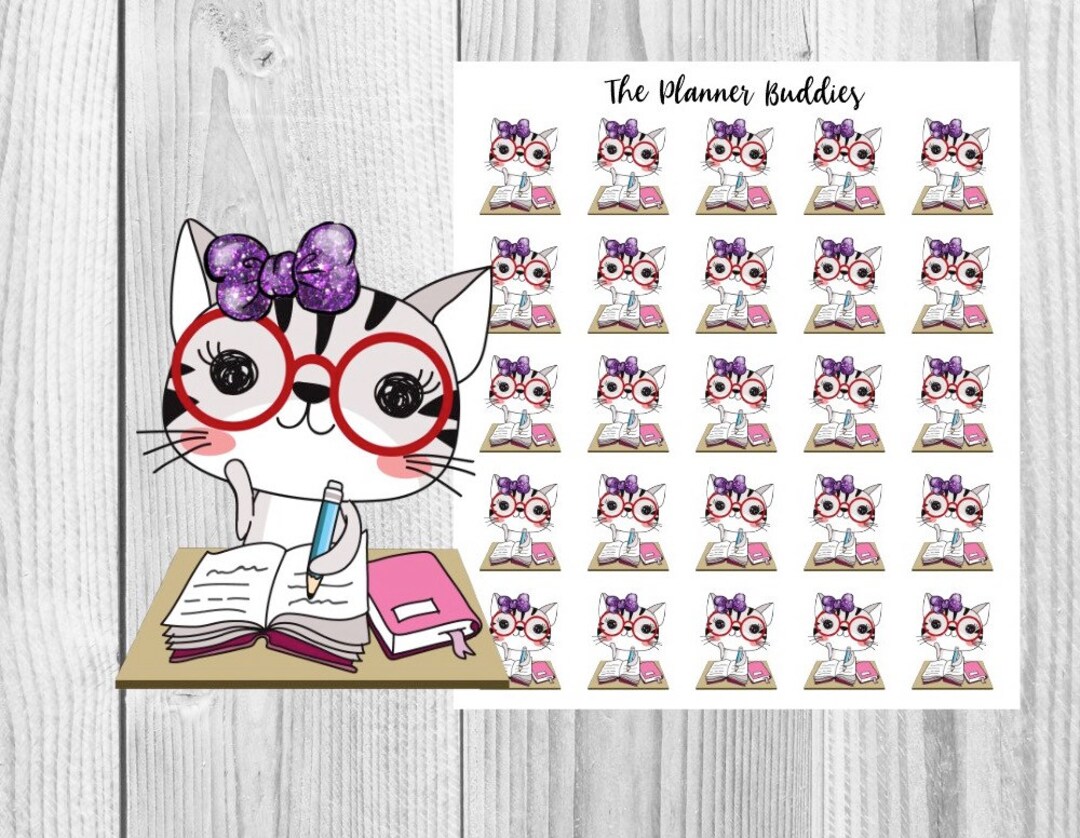 Kate the Cat, Homework, Study, School, College, Planner Stickers ...