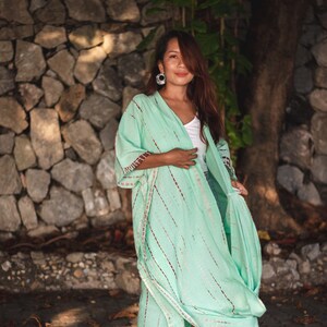 Long Kimono in Turquoise / Maxi Robe Beach Cover up / Vacation / Fits ...