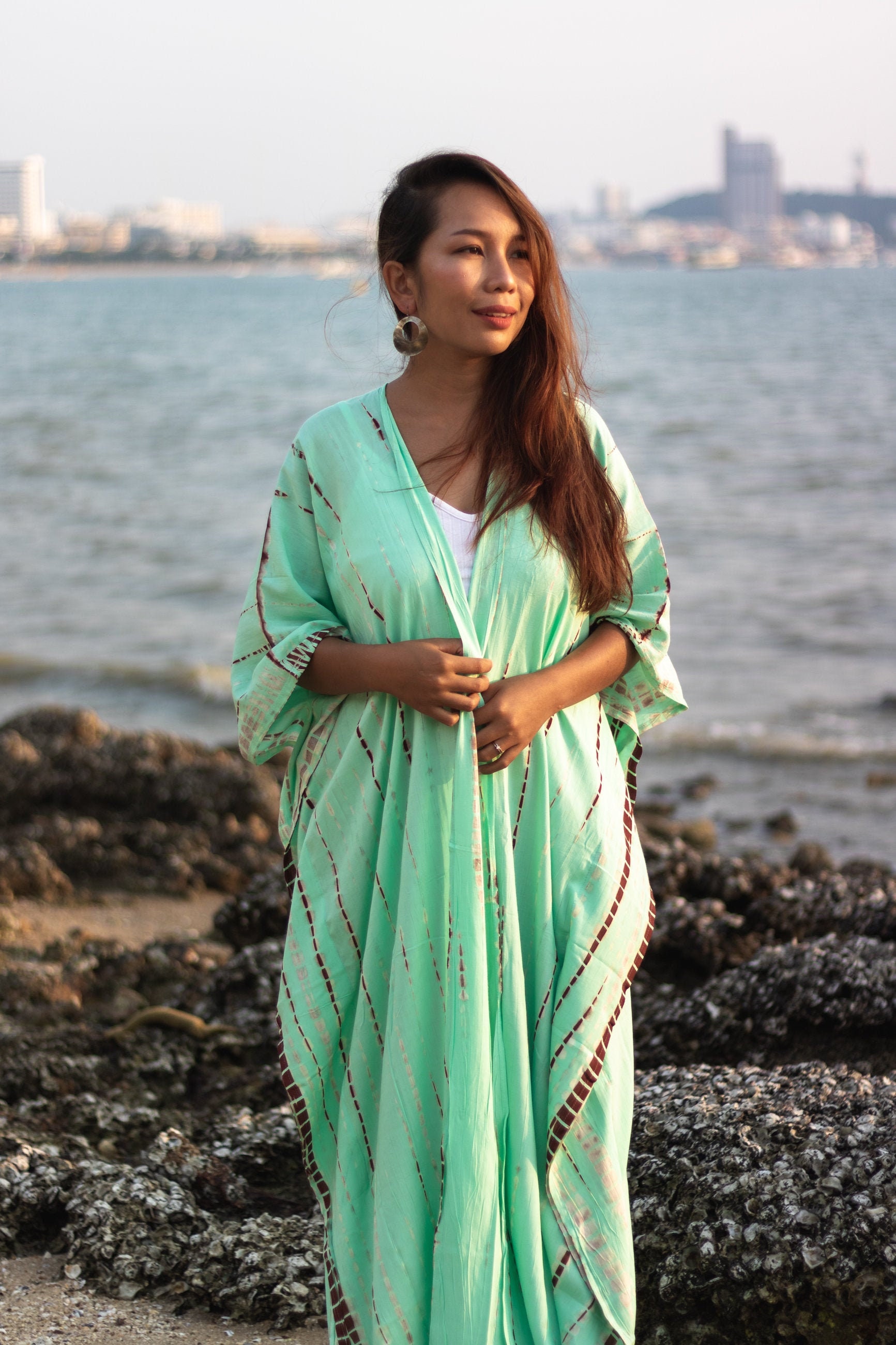 Long Kimono in Turquoise / Maxi Robe Beach Cover up / Vacation | Etsy