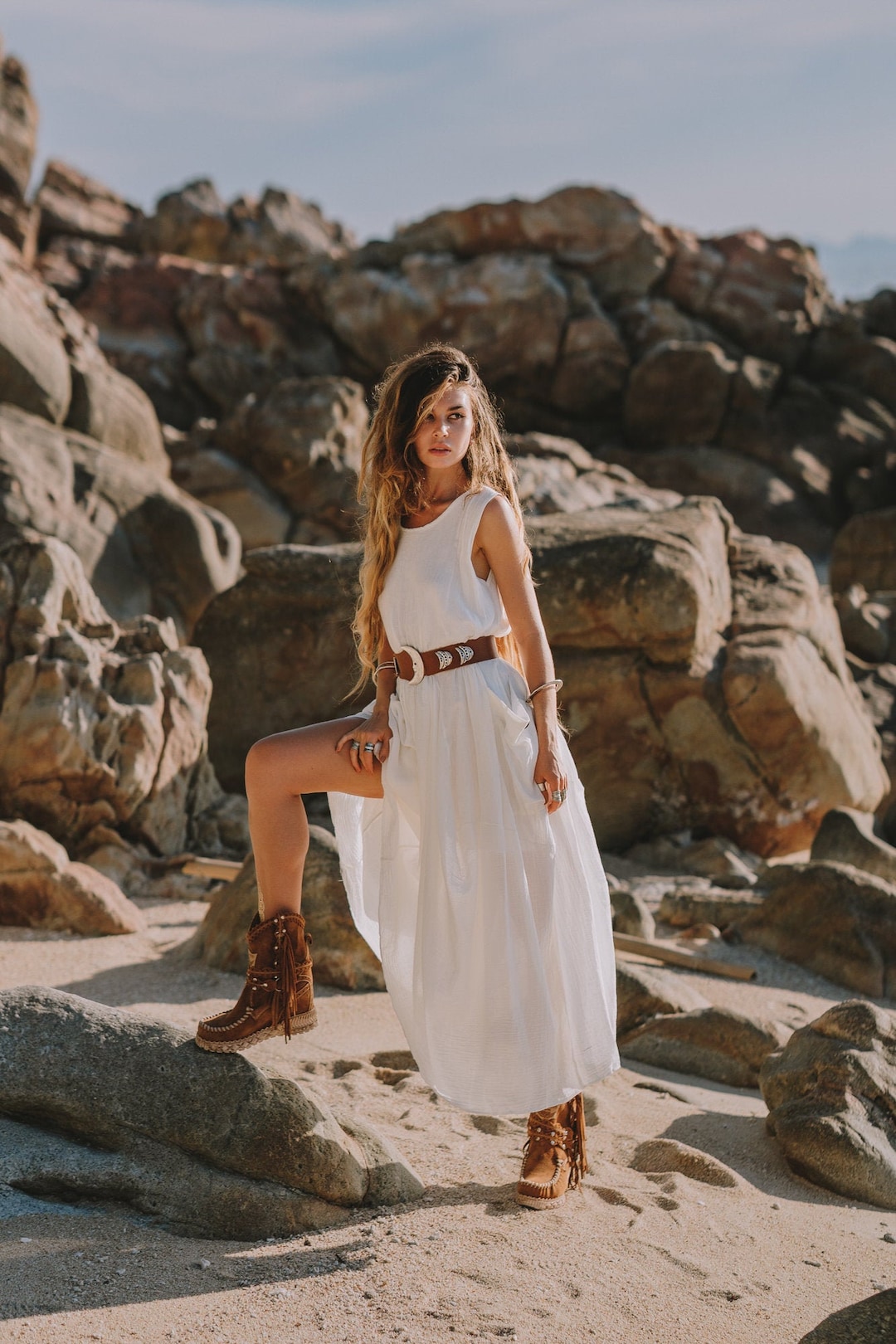 Boho Dress Maxi Wayan With Pockets / Bohemian Dress / Natural Cotton - Etsy