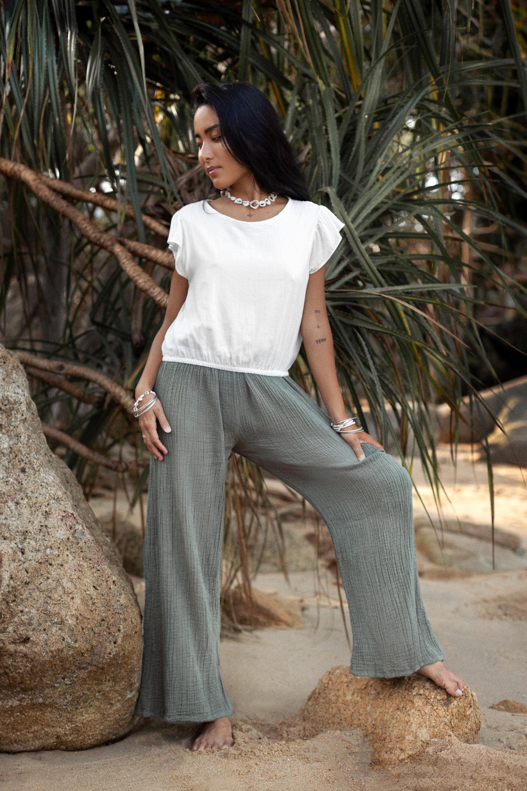 Women's Cotton Pants Malia / Wide Leg Harem Pants / Organic Gauze ...