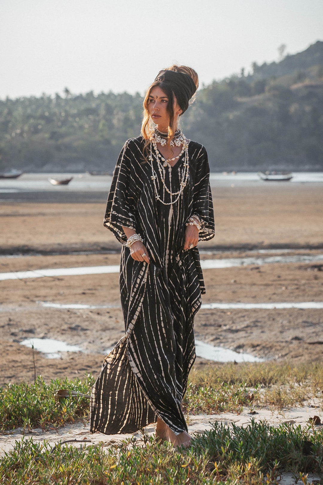 Kaftan Maxi Dress in Black / Boho Dress / Fits Plus Size / Loose Fit ...