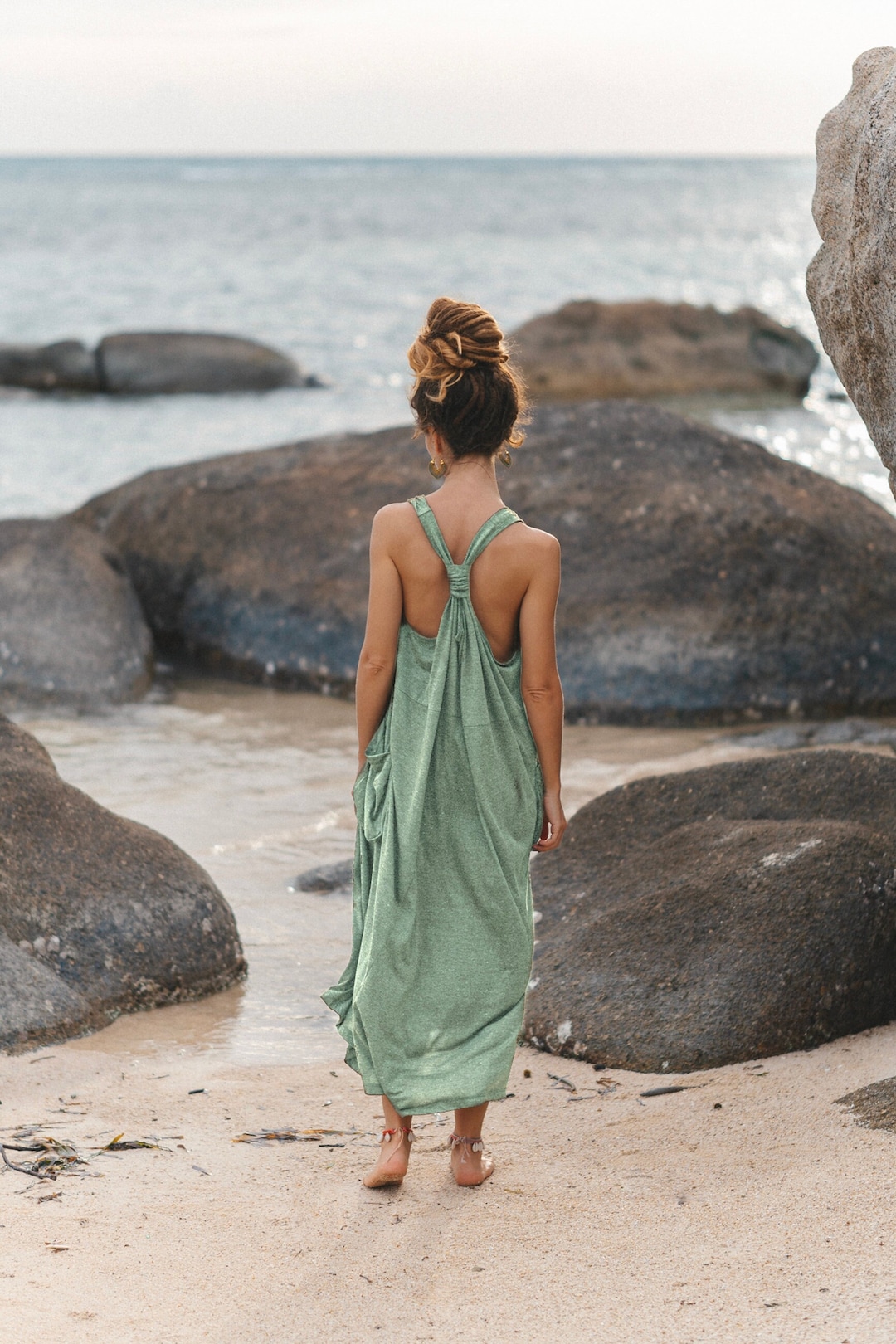 Sleeveless Pocket Dress Mahika Mythic Green / Bohemian Dress / 100% ...