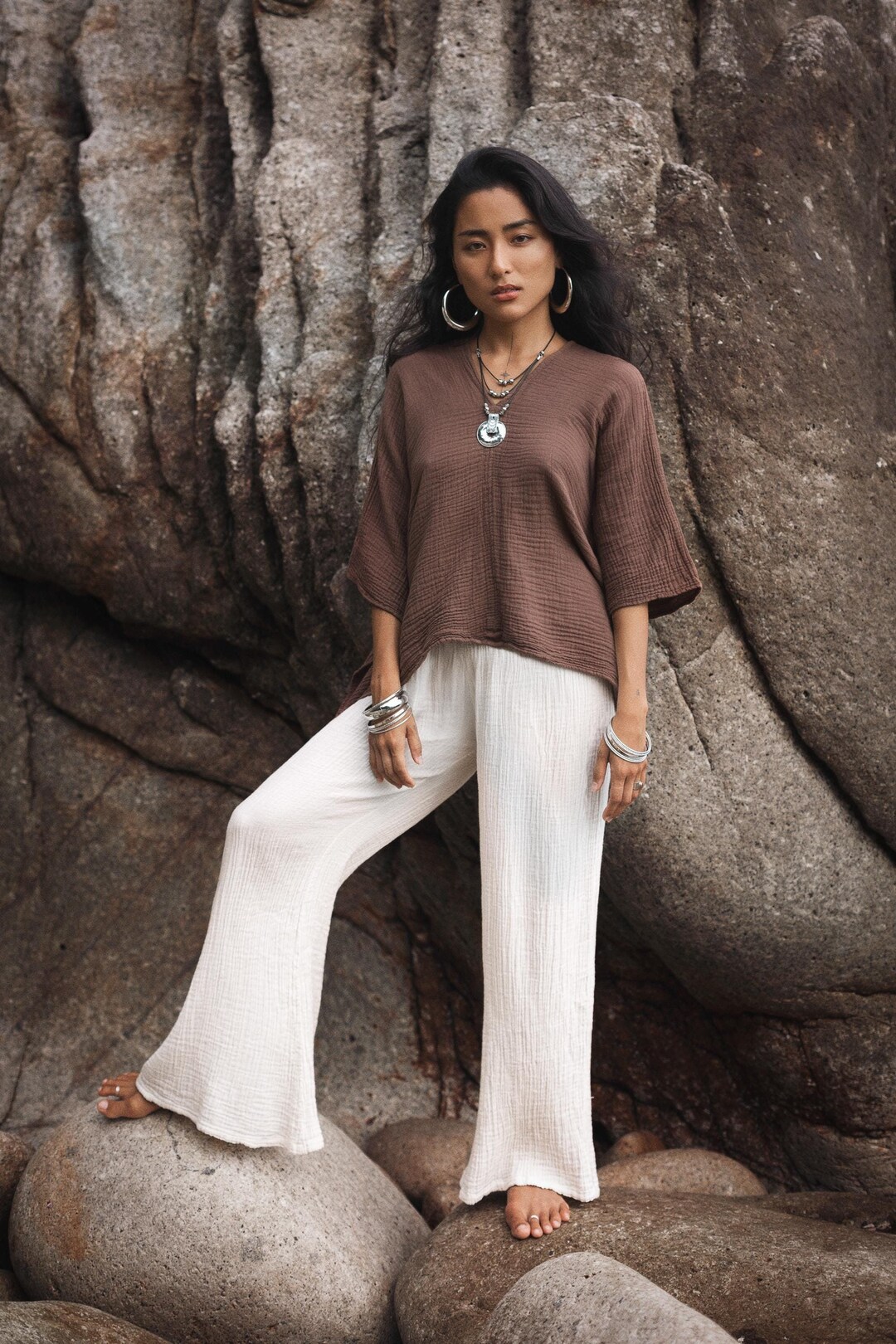 Women's Cotton Pants Malia / Wide Leg Harem Pants / Organic Gauze ...