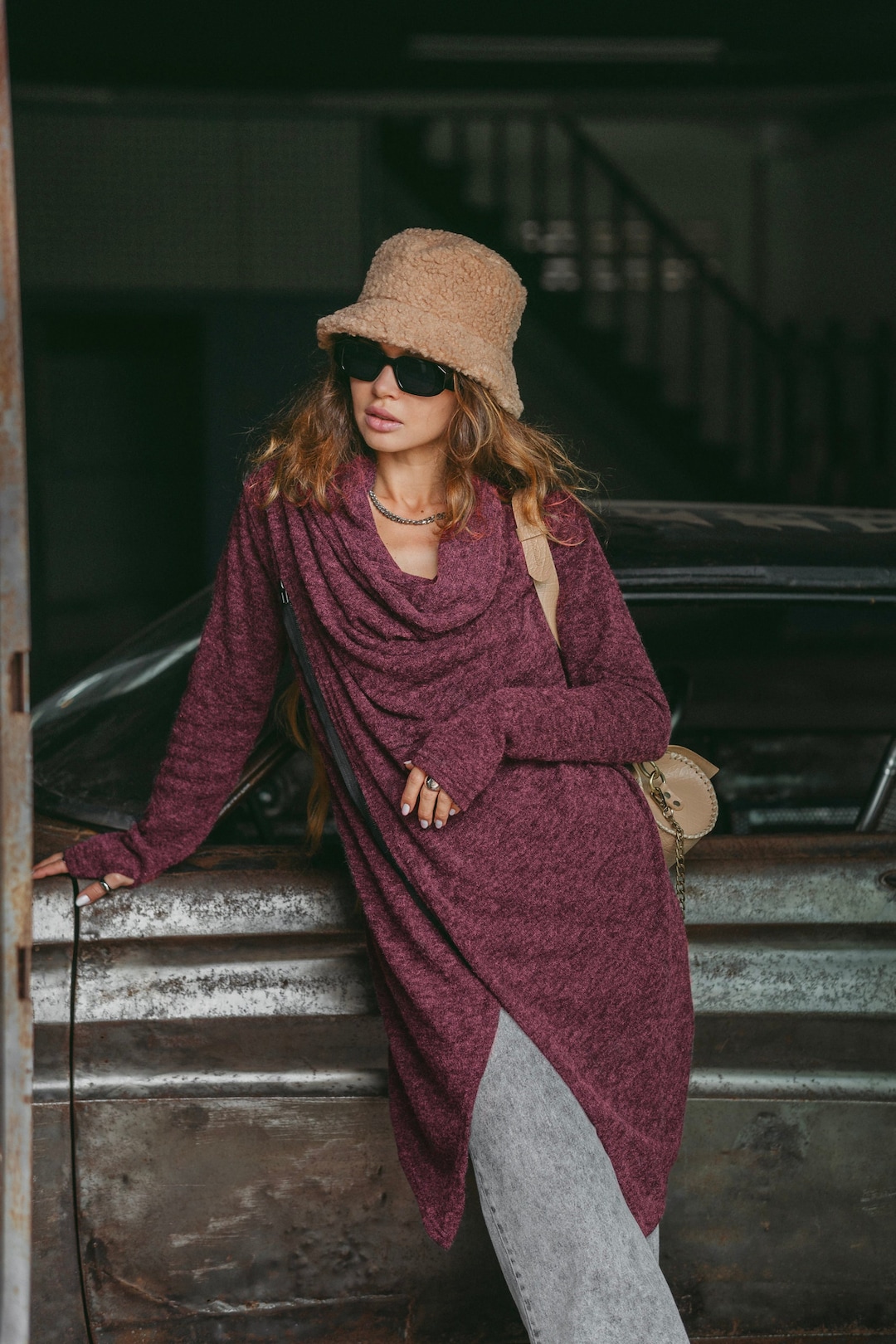 Women's Asymmetrical Sweater Achara / Cardigan Jacket in Red / Half ...