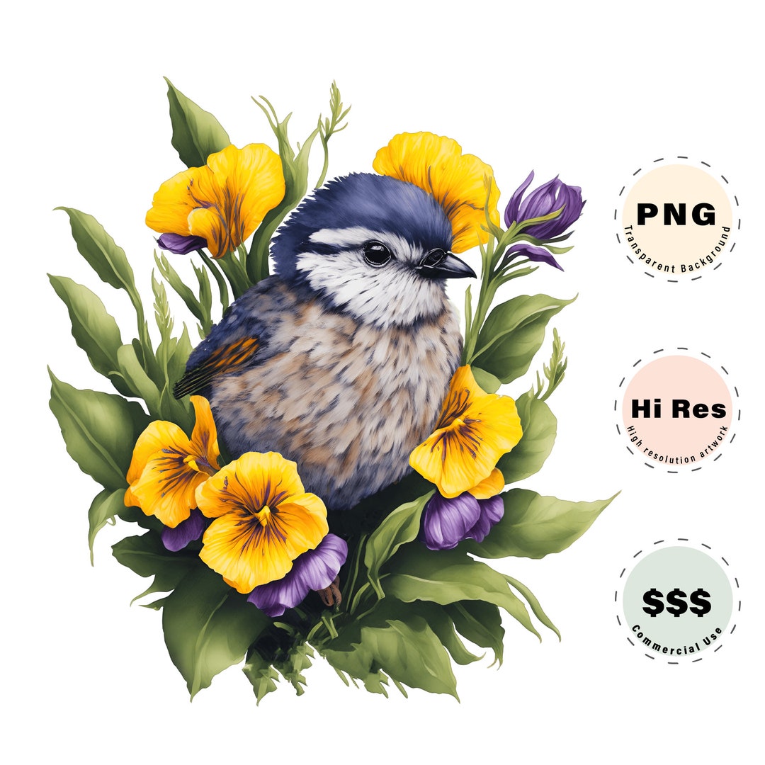 Sparow on Flowers Watercolor Artwork 6, Sparow on Hydrangea Flowers ...