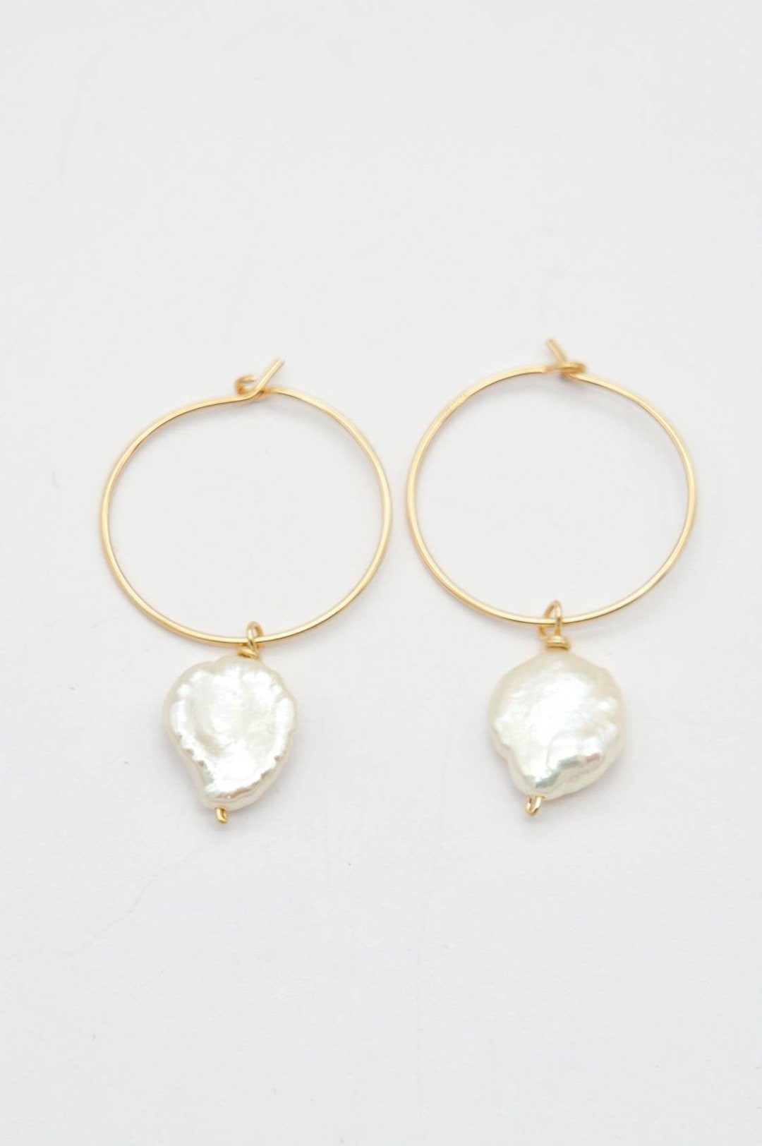 Golden Earrings With Large Keshi Pearl / 14k Gold Filled / Creoles ...