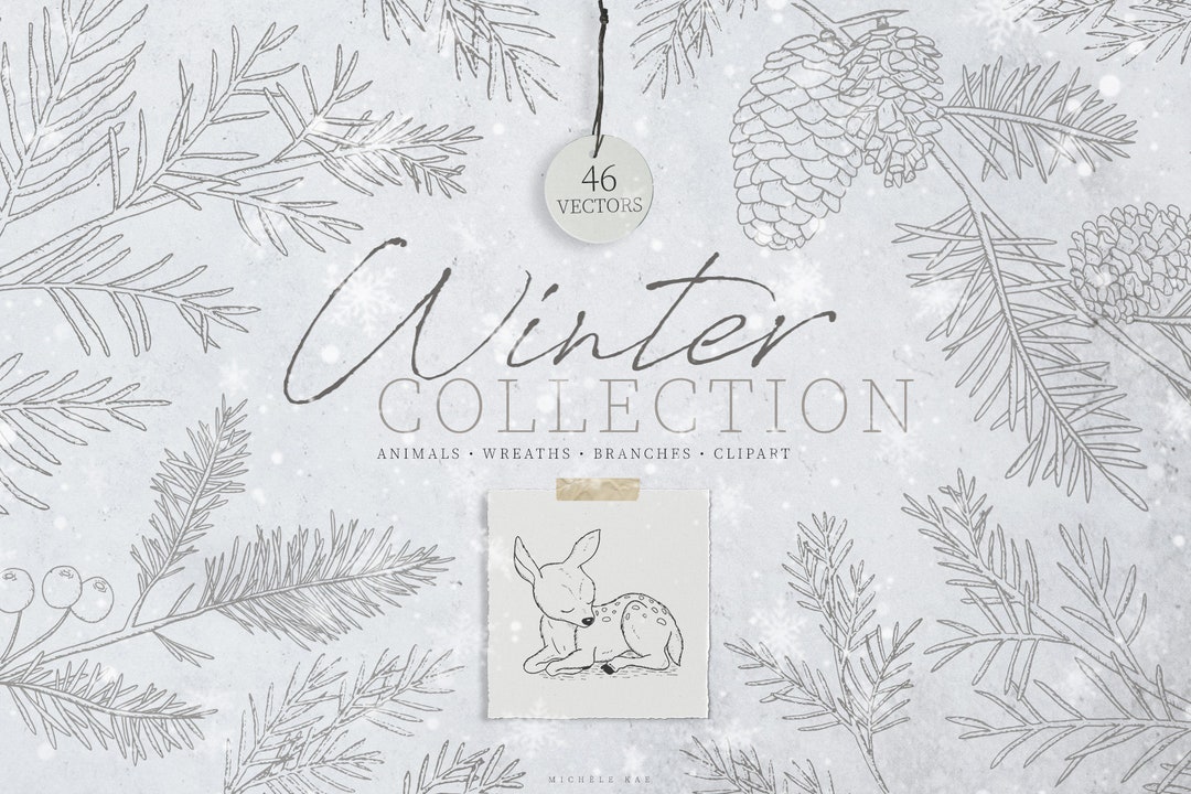 Winter Collection Hand Drawn Graphics Wreaths Animals - Etsy