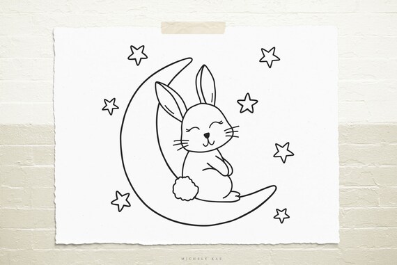 Cute Bunny With Moon Svg File Illustration Svg Cut File | Etsy