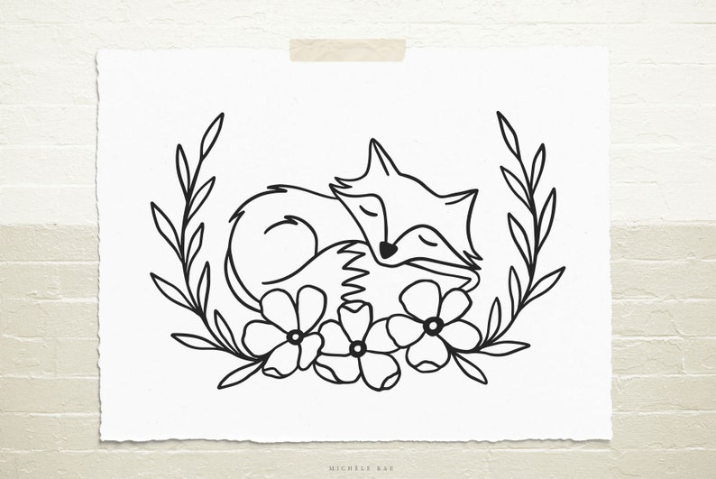 Cute Fox With Flowers Illustration Svg Cut File Decal - Etsy