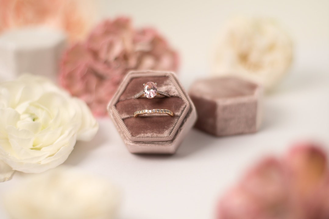 Misty Rose Velvet Ring Box: Hexagonal Wedding Ring Holder - Etsy