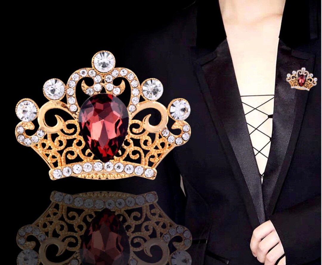 Crown Brooch Stunning Vintage Look Gold Plated Stones Royal - Etsy