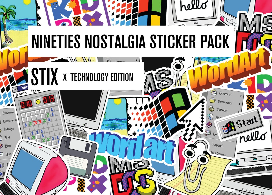 Nineties Nostalgia Vinyl Sticker Pack - Technology Edition - 15 or 30 ...