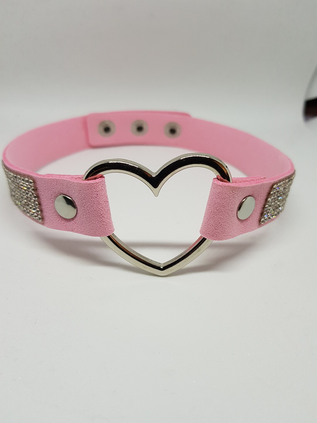 Pink Heart Choker With Rhinestones - Etsy
