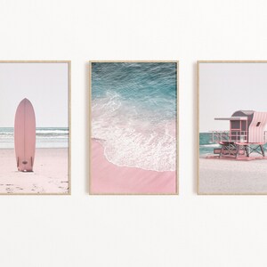 Beach Print Set of 3, Blush Pink Surf & Ocean Digital Download Prints ...