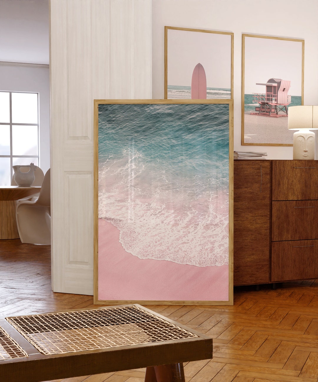 Beach Print Set of 3, Blush Pink Surf & Ocean Digital Download Prints ...