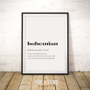 Bohemian Definition, Definition Print, Bohemian Wall Art, Boho Wall ...