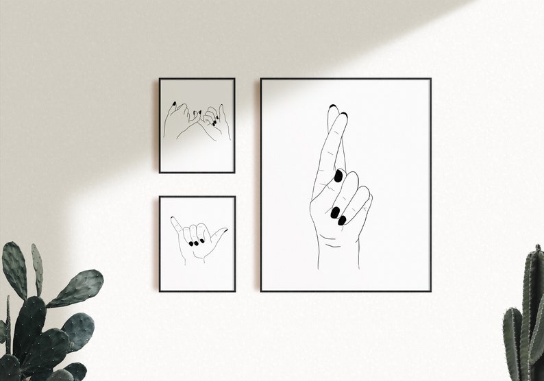 Hand Signs Print Set: Pinky Promise, Fingers Crossed, Hang Loose ...
