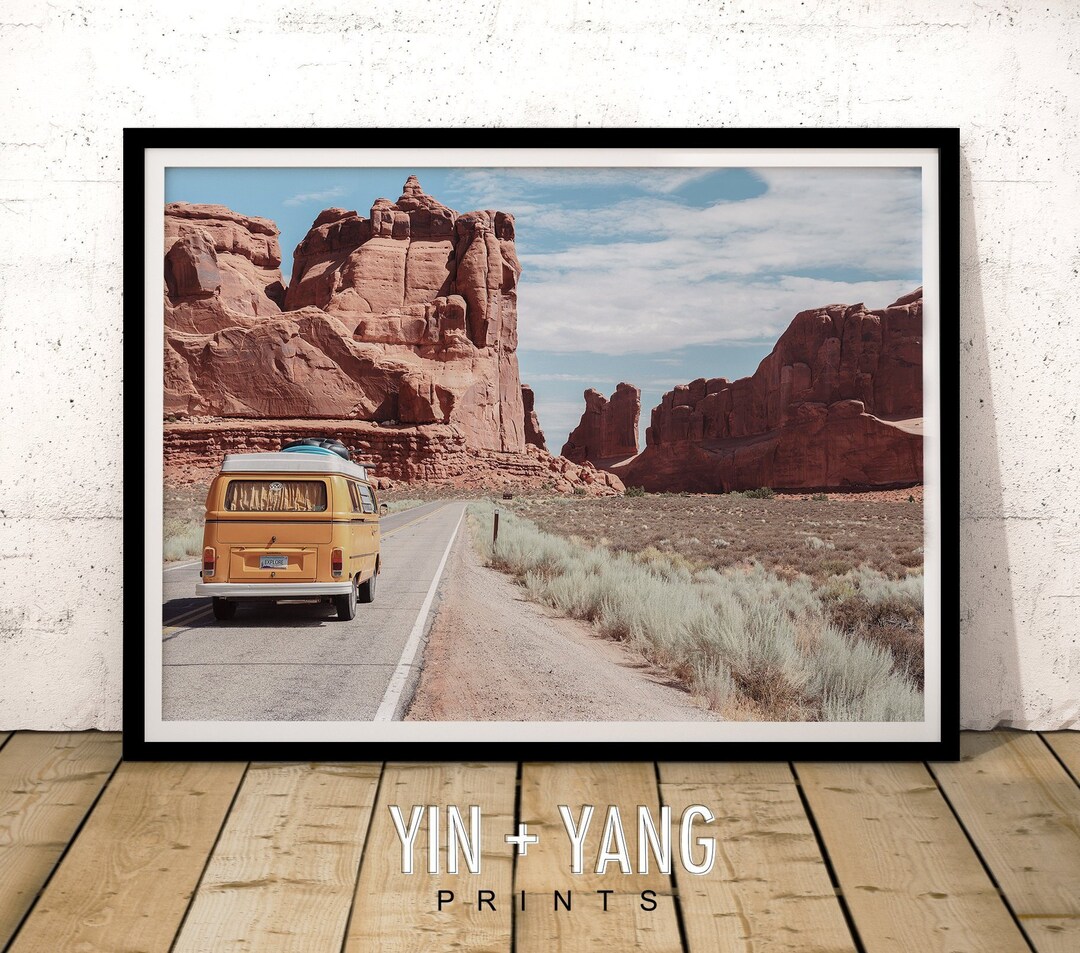 VW Van Print, Camper Van Print, Road Trip Print, Desert Landscape Print ...