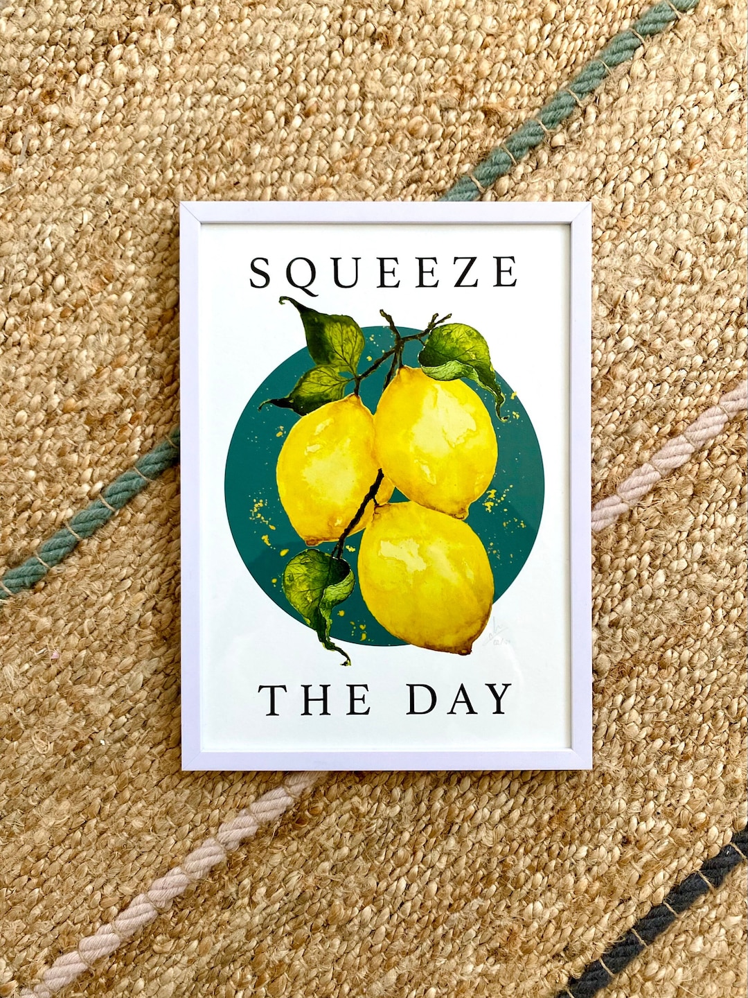 Squeeze the Day Lemons Circle Print Watercolour Prints Wall Art French ...