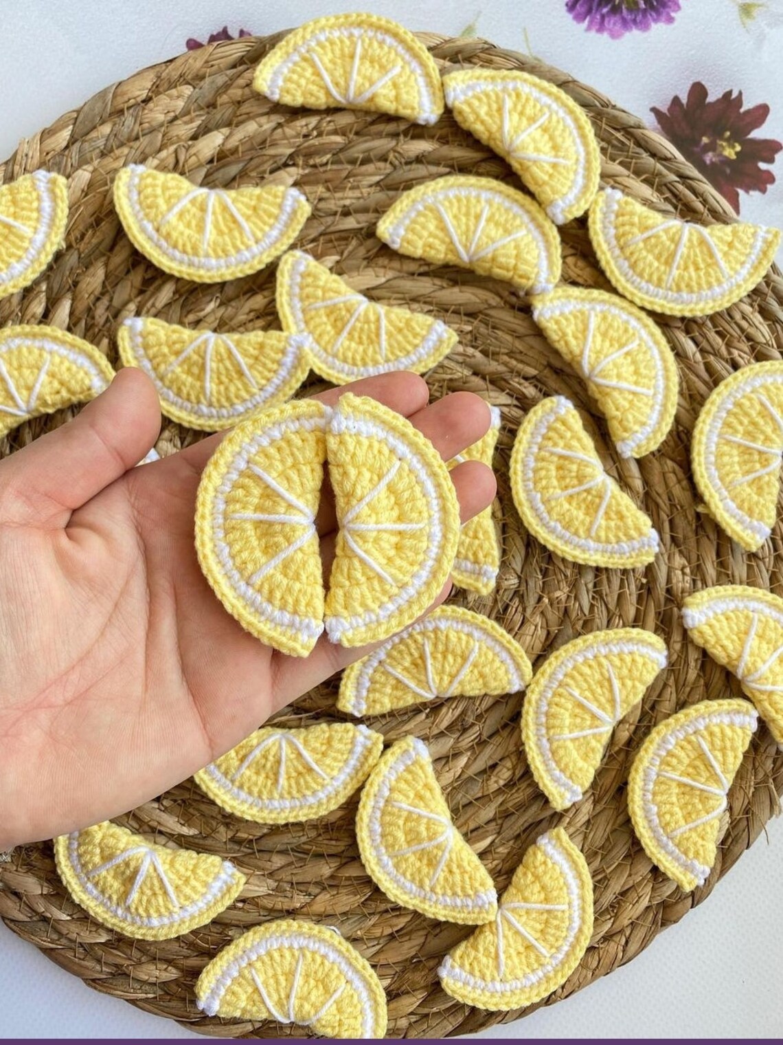 Crochet Lemon Applique Lemon Slice Motifknitted Lemon - Etsy