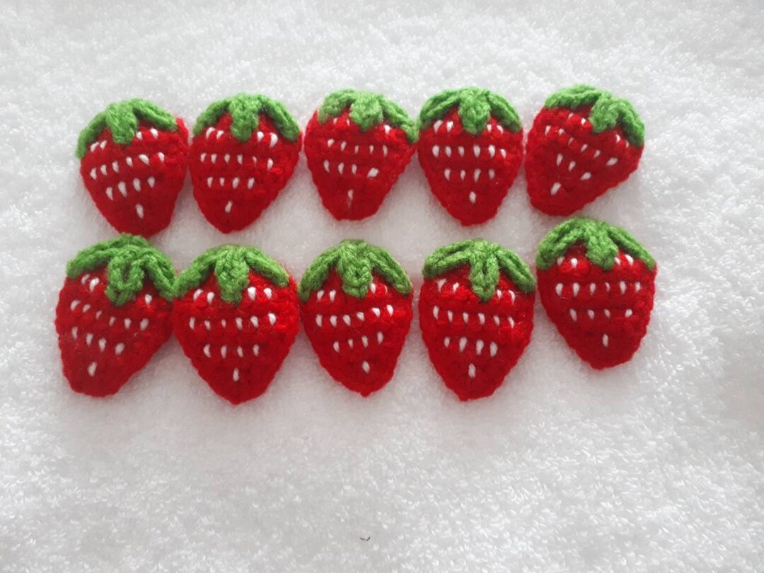 Crochet Strawberry 10 Pieces Crochet Mini Strawberry Applique - Etsy