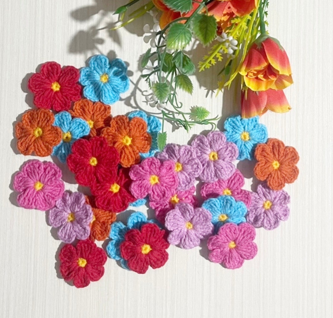 25 Pieces Crochet Mini Flowers Applique Motif ,colourful Flowers ...