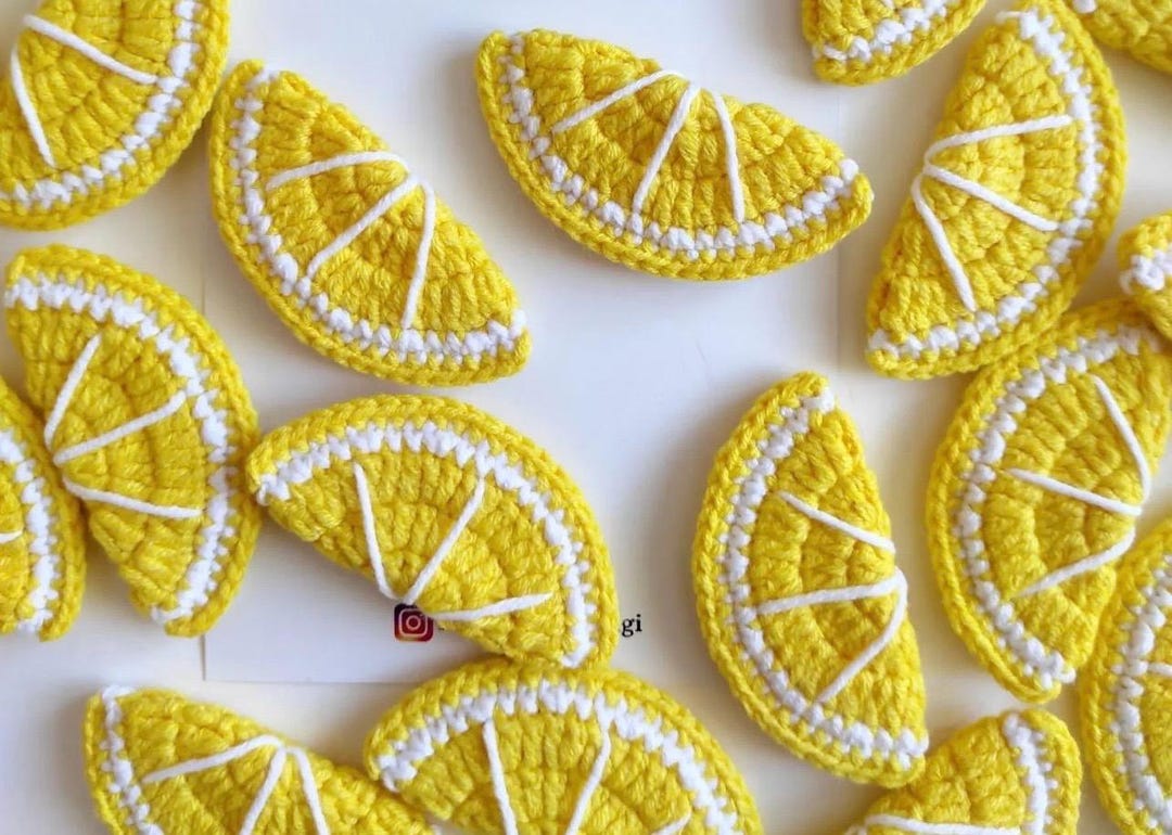 Crochet Lemon Applique, Lemon Slice Motif,knitted Lemon ,embellishments ...