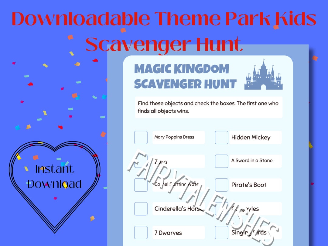 Orlando Theme Park, Four WDW Parks Kids Scavenger Hunt, Printable ...