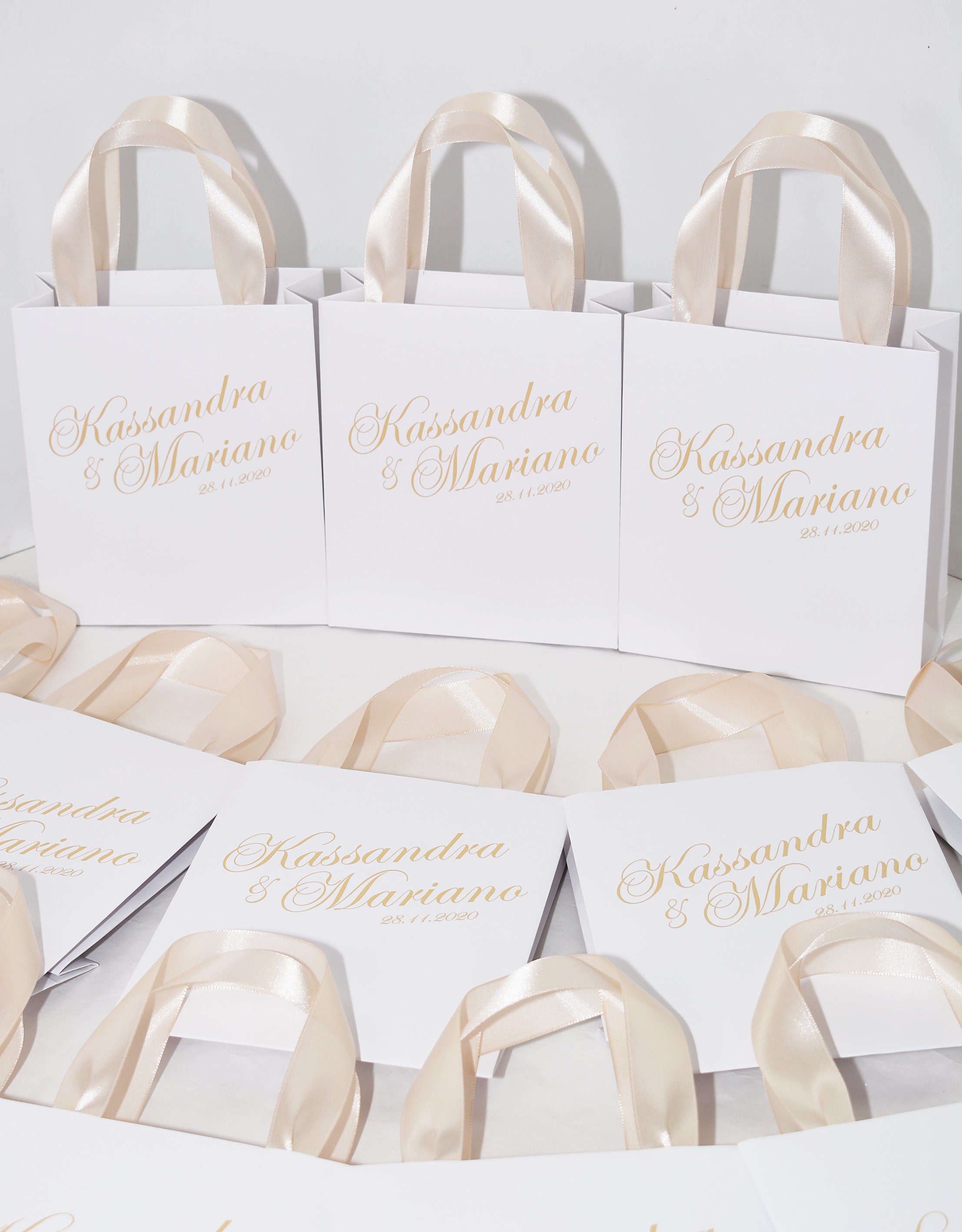 20 Champagne Wedding Welcome Bags With Satin Ribbon Handles and Your ...