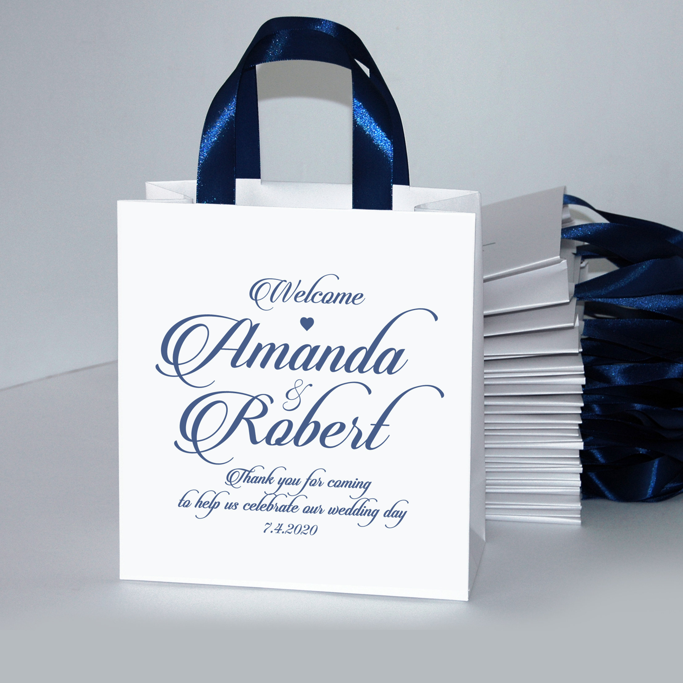 30 Navy Blue Wedding Welcome Bags with satin ribbon handles | Etsy
