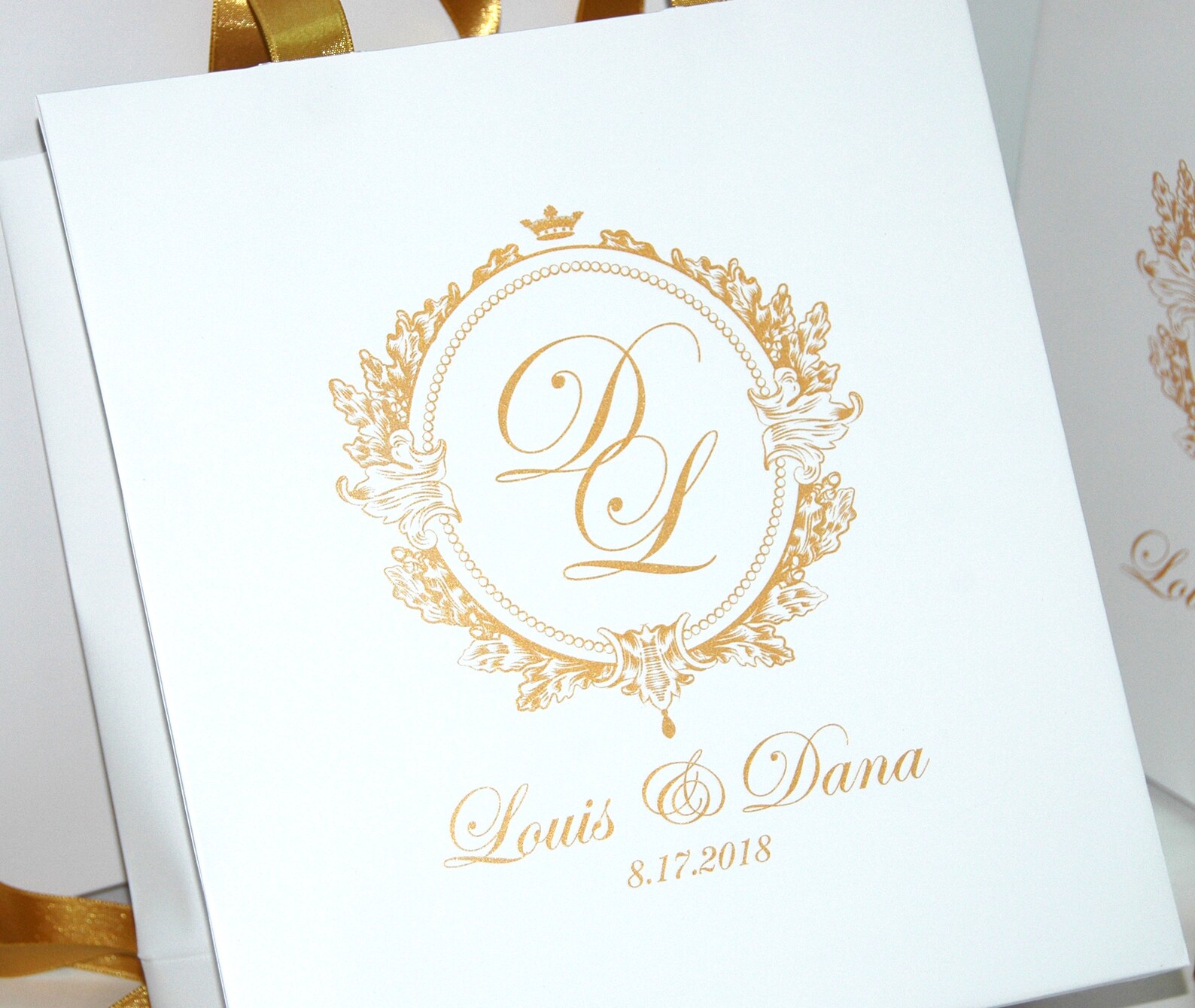 25 Gold Wedding Monogram Gift Bags With Satin Ribbon Handles - Etsy