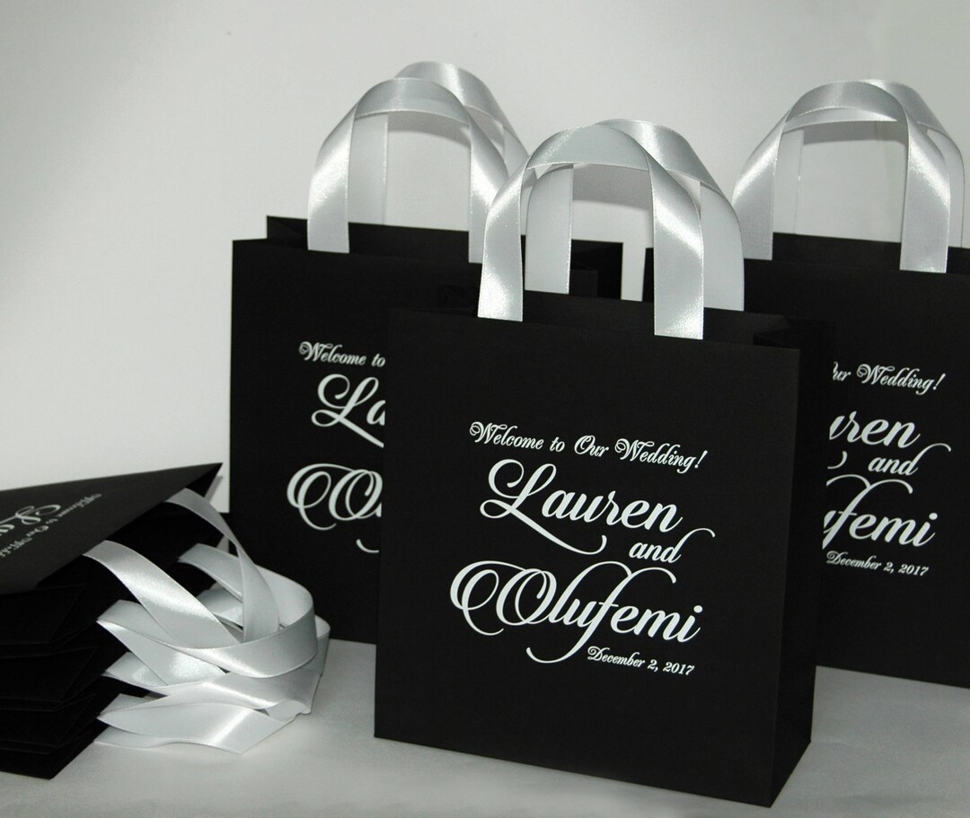 25 Wedding Welcome Bags With Satin Ribbon Handles and Your Names ...