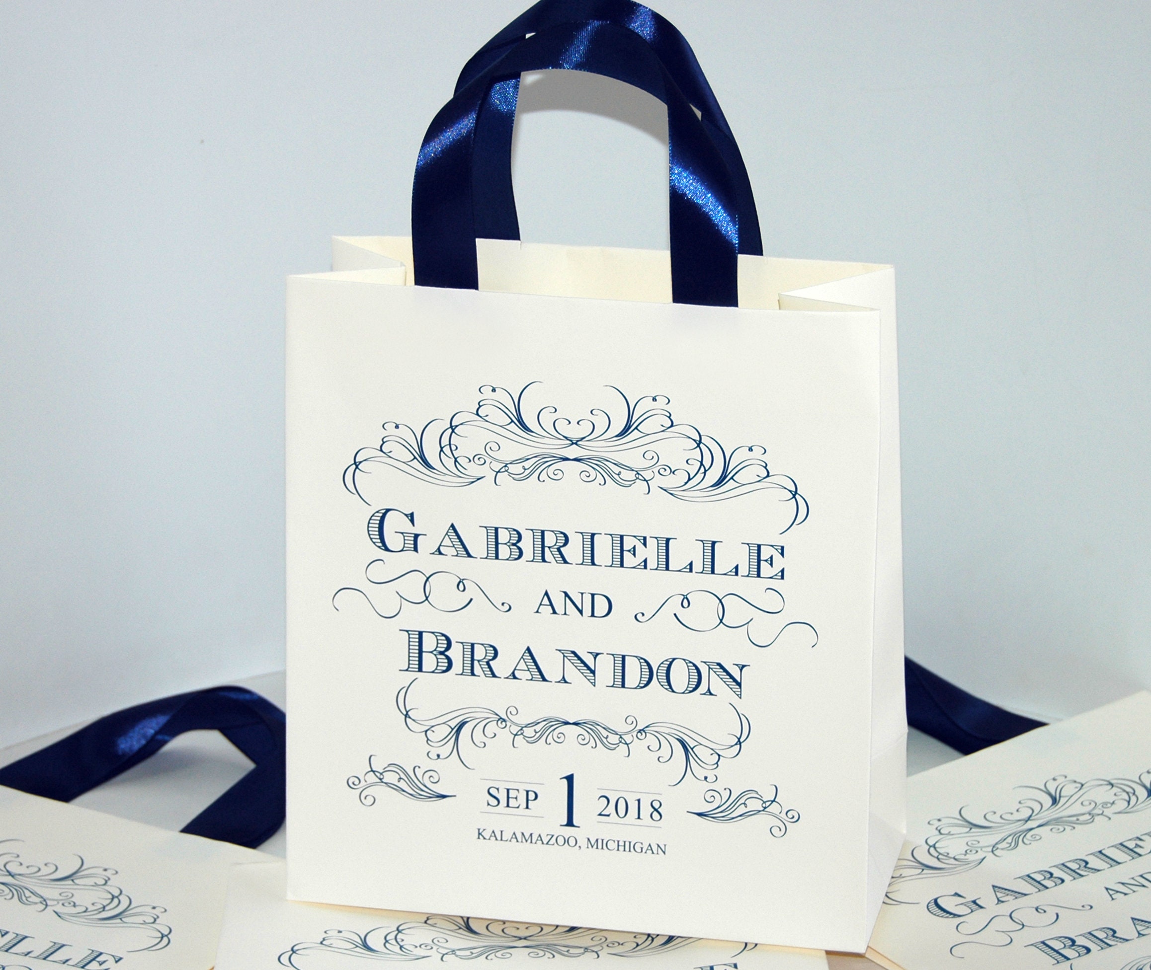 35 Wedding Welcome Bags With Satin Ribbon Handles and Your | Etsy